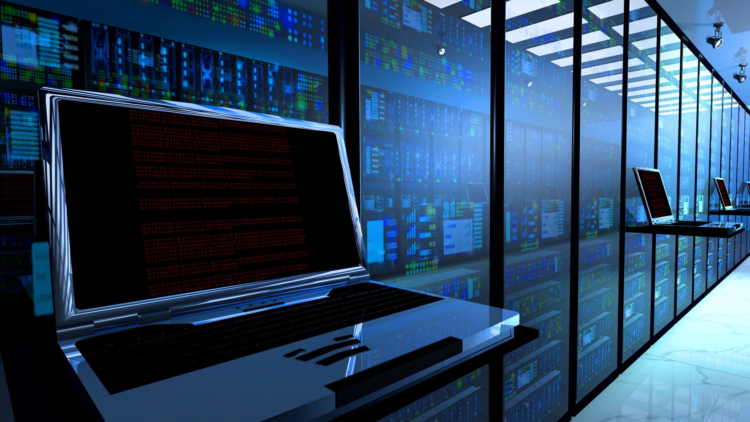 terminal monitor in server room with server racks in datacenter ... terminal monitor in server room with server racks in datacenter ...
